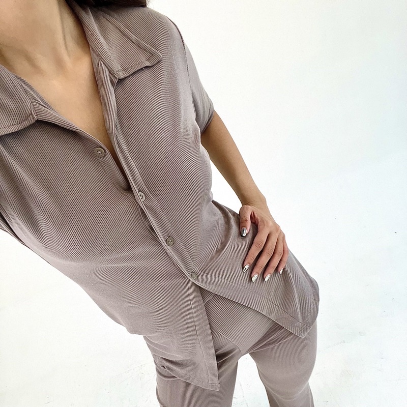 Jual KIM SET | Setelan Wanita Oneset Knit Rib Premium Shirt Pants Baju ...