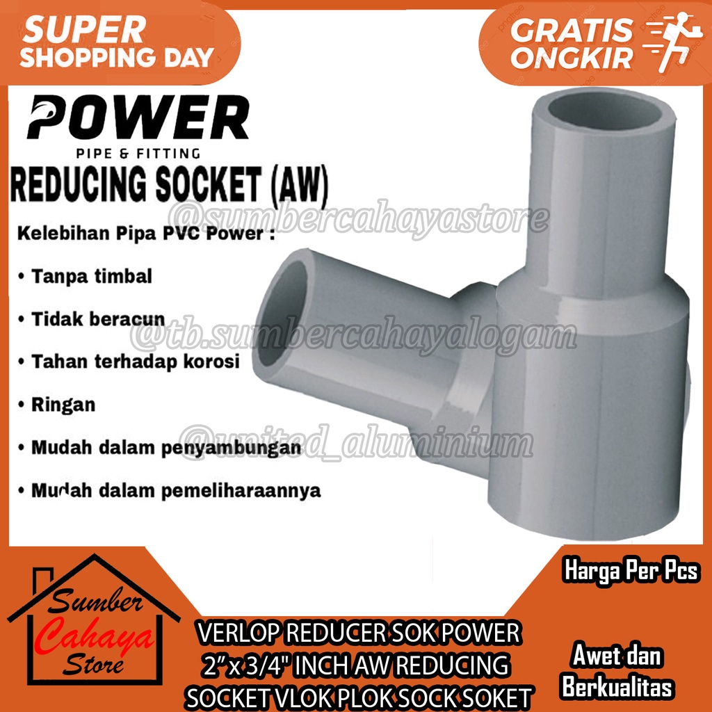 Jual VLOK PLOK SOCK REDUCER SOK POWER 2” x 3/4" INCH AW PLOKSOK VLOKSOK VERLOP REDUCING SOCKET ...