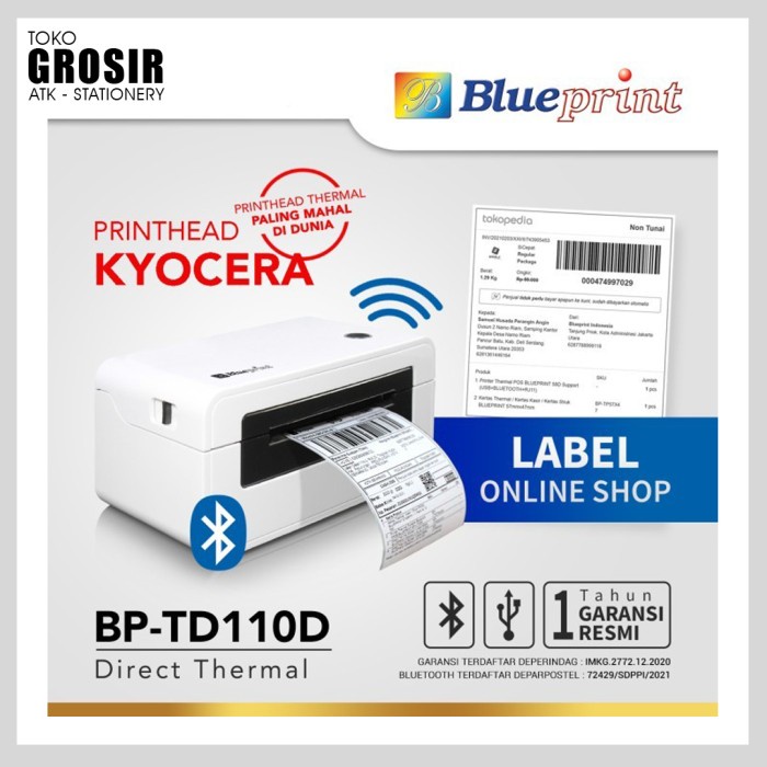 Jual Printer Barcode Thermal/Label Resi A6 BLUEPRINT TD110D USB+Bluetooth | Shopee Indonesia