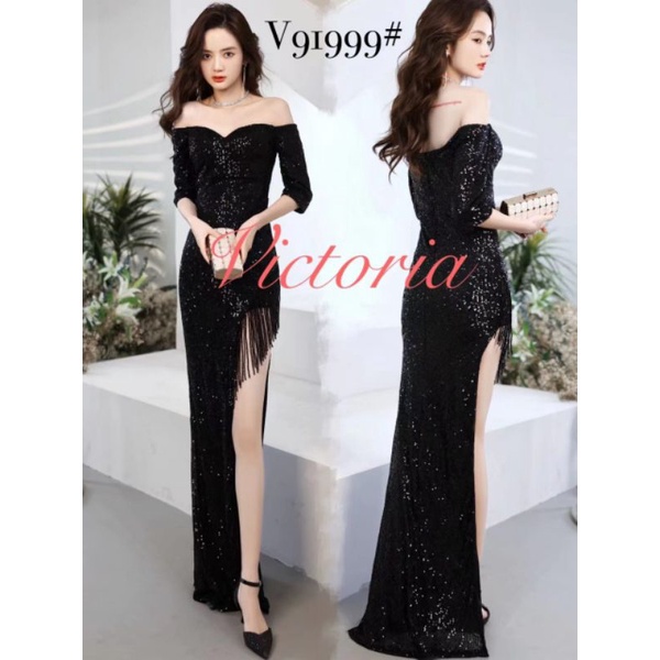 Jual Sequin Long Dress gatsby Singer Penyanyi - Gaun Pesta hitam ...