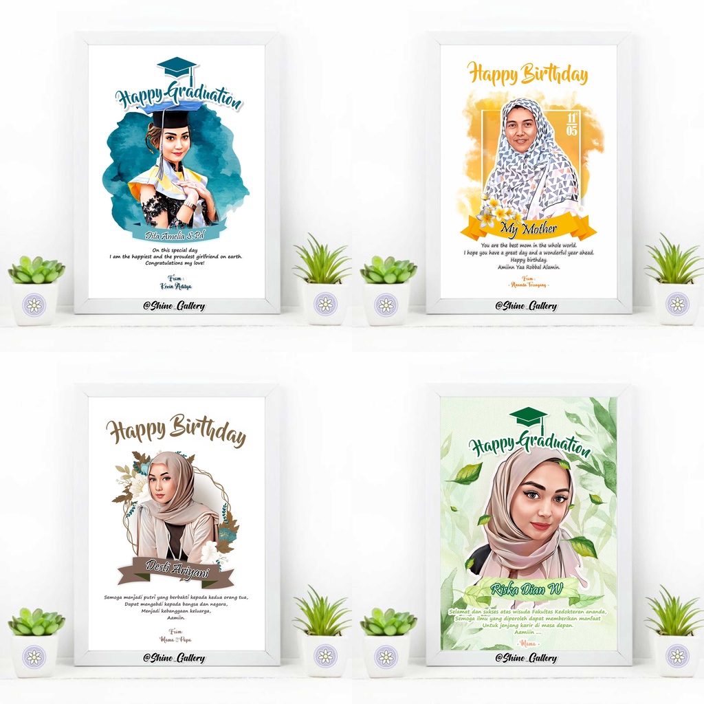 Jual Sketsa Wajah Kartun Bingkai Pigura (Ukuran 4R) Ultah Kado ulang tahun Cetak Foto Plus ...