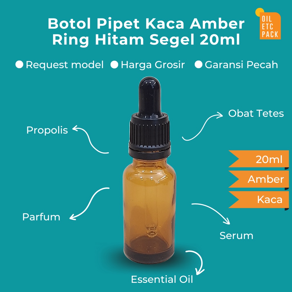 Jual Botol Pipet Dropper Kaca Mini Amber Ring Hitam SEGEL 20ml Tebal ...