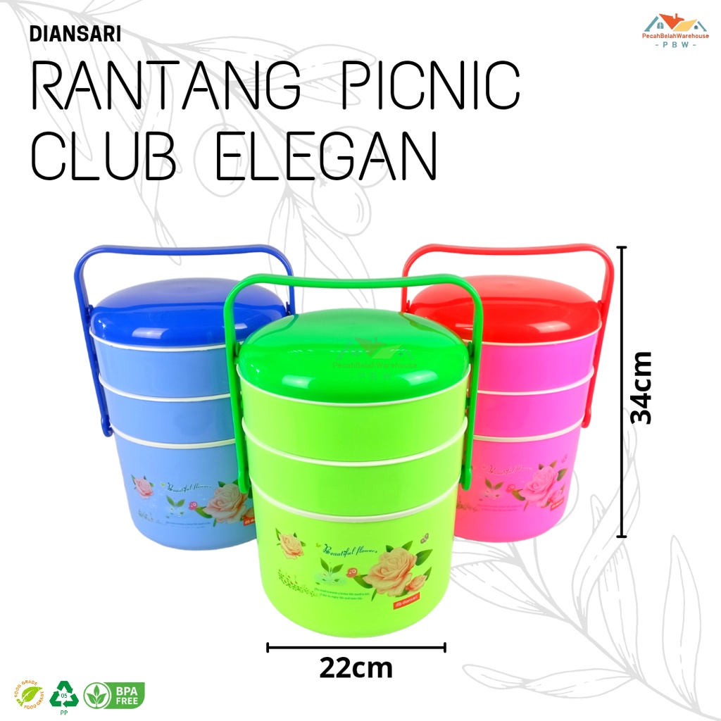 Jual Rantang Picnic Club Elegant Diansari / Rantang Plastik Susun 3 ...