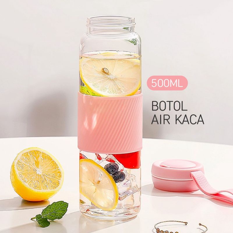 Jual MINISO Botol Kaca 500ML Dengan Pegangan Silicone Anti Panas Dan ...