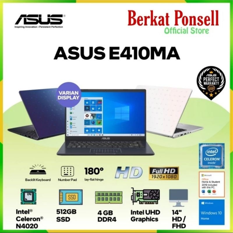 Jual LAPTOP ASUS E410MA - INTEL DUALCORE N4020 4GB 512GB 14 " W10 ...