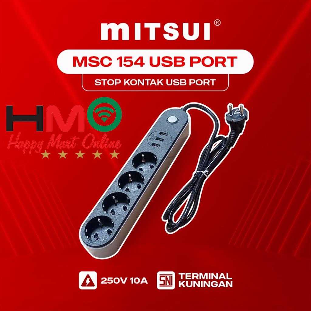 Jual Mitsui Stop Kontak Kabel USB 4 Lubang + 3 USB Port MSC 154 Stop ...