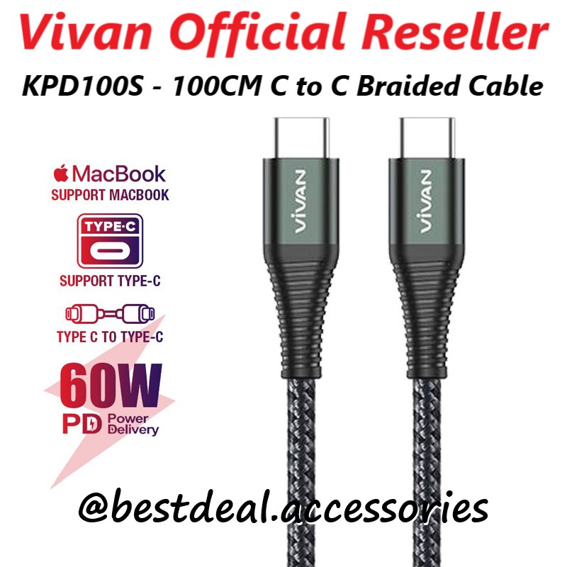 Jual Vivan KPD100s 100CM USB-C to USB-C Kabel Data Cable PD 60W 3A Type ...