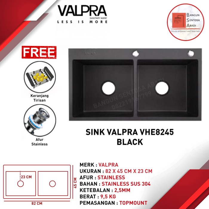 Jual Bak Cuci Piring Stainless 2 Lubang Hitam + Kitchen Sink Valpra ...