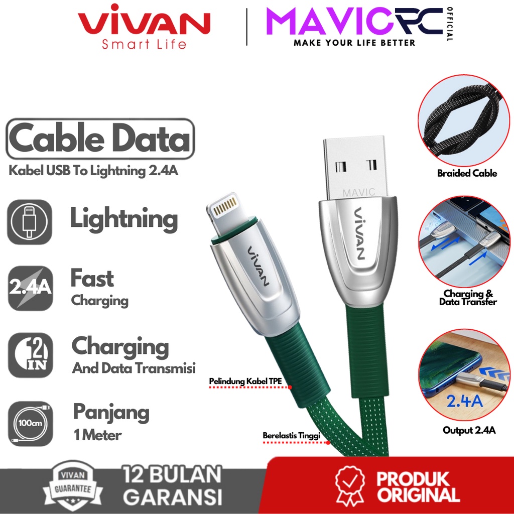 Jual VIVAN BTK-LS Kabel Data Cable Lightning Iphone Fast Charging 2.4A ...