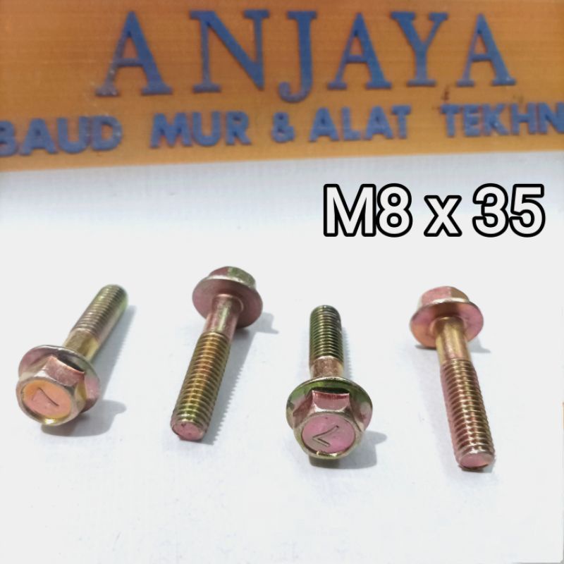 Jual Flange Bolt M8 x 35 / Baut Flange 7 Kuning - Kunci 12 | Shopee Indonesia