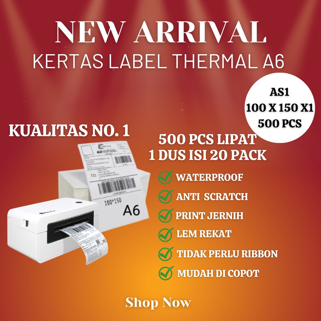Jual Kertas Label Thermal Barcode 100 x 150 ISI 500 Lembar Premium UKURAN A6 / KERTAS THERMAL ...