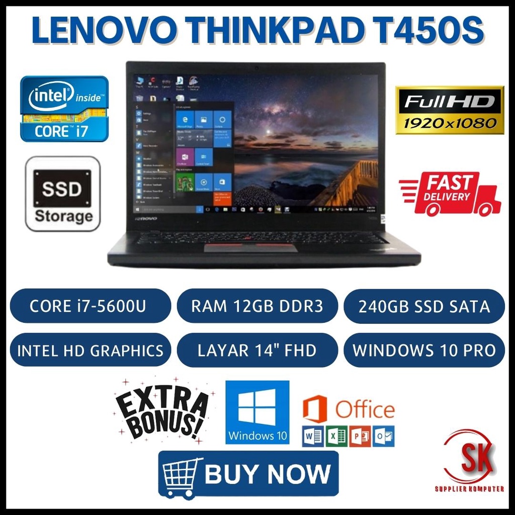 Jual LENOVO THINKPAD T450S CORE I7 RAM 12GB SSD 240GB 14"FHD WINDOWS 10 ...