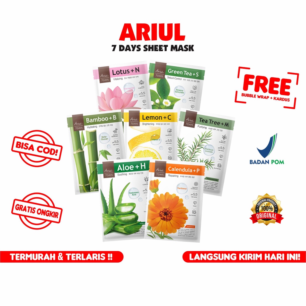 Jual Ariul 7 Days Sheet Mask 20 Gram Masker Wajah Made In Korea BPOM ...