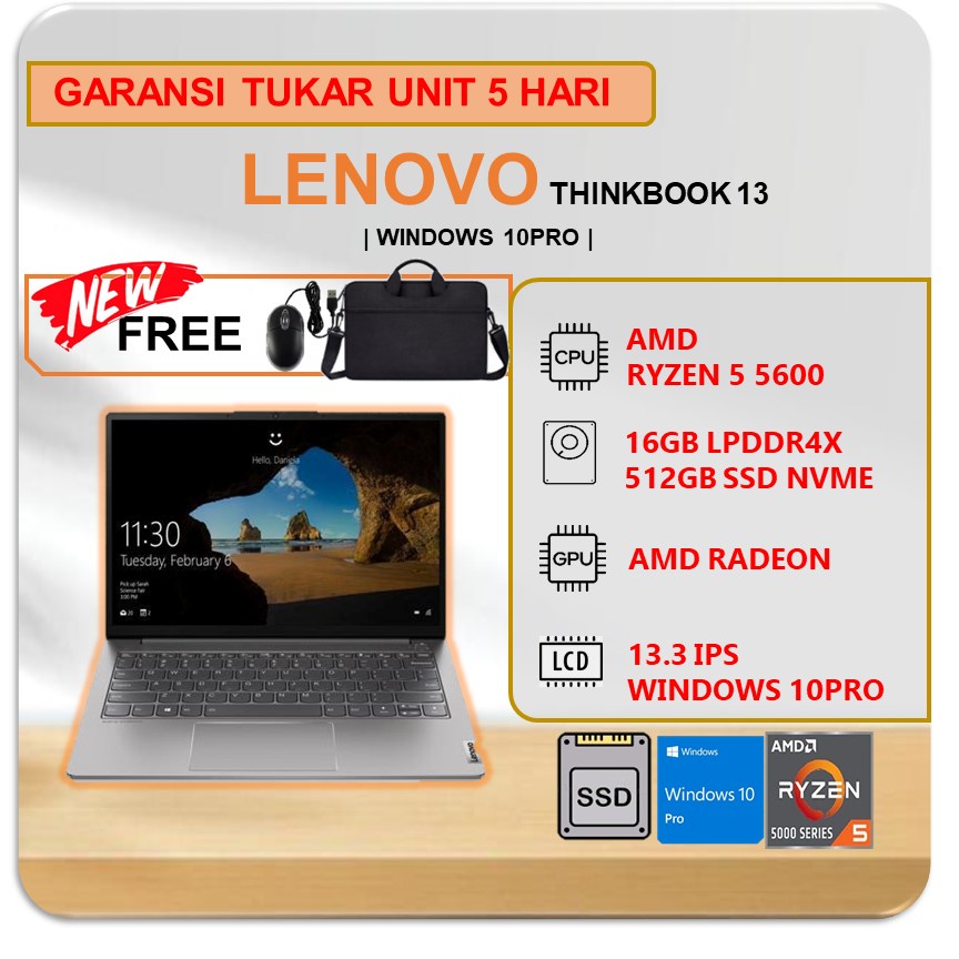 Jual LENOVO THINKBOOK 13 GEN3 RYZEN 5 5600 16GB 512SSD W10PRO 13.3FHD ...