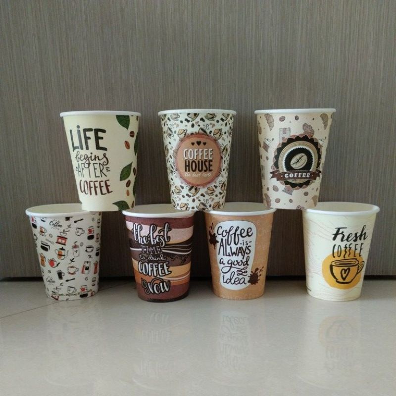 Jual Cup Kopi Polos dan Motif 8oz OKEY [TANPA TUTUP] / Gelas kopi polos/Gelas Kopi Motif/ Gelas ...