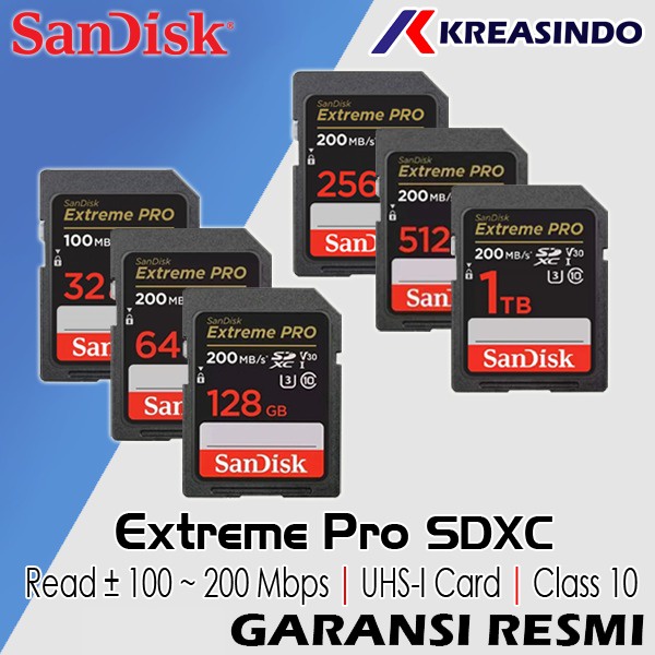 Jual SanDisk Extreme Pro SDHC / SDXC SDCard Card UHS-I 32GB 64GB 128GB 256GB Garansi Resmi ...