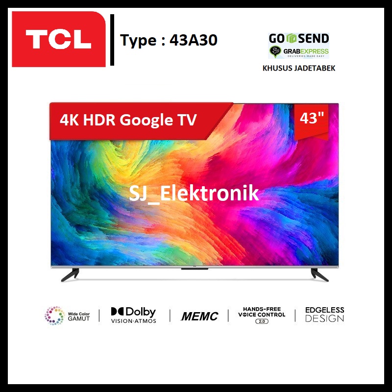 Jual LED TV TCL 43 Inch 43A30 4K HDR Google TV Dolby-Atmos | Shopee ...