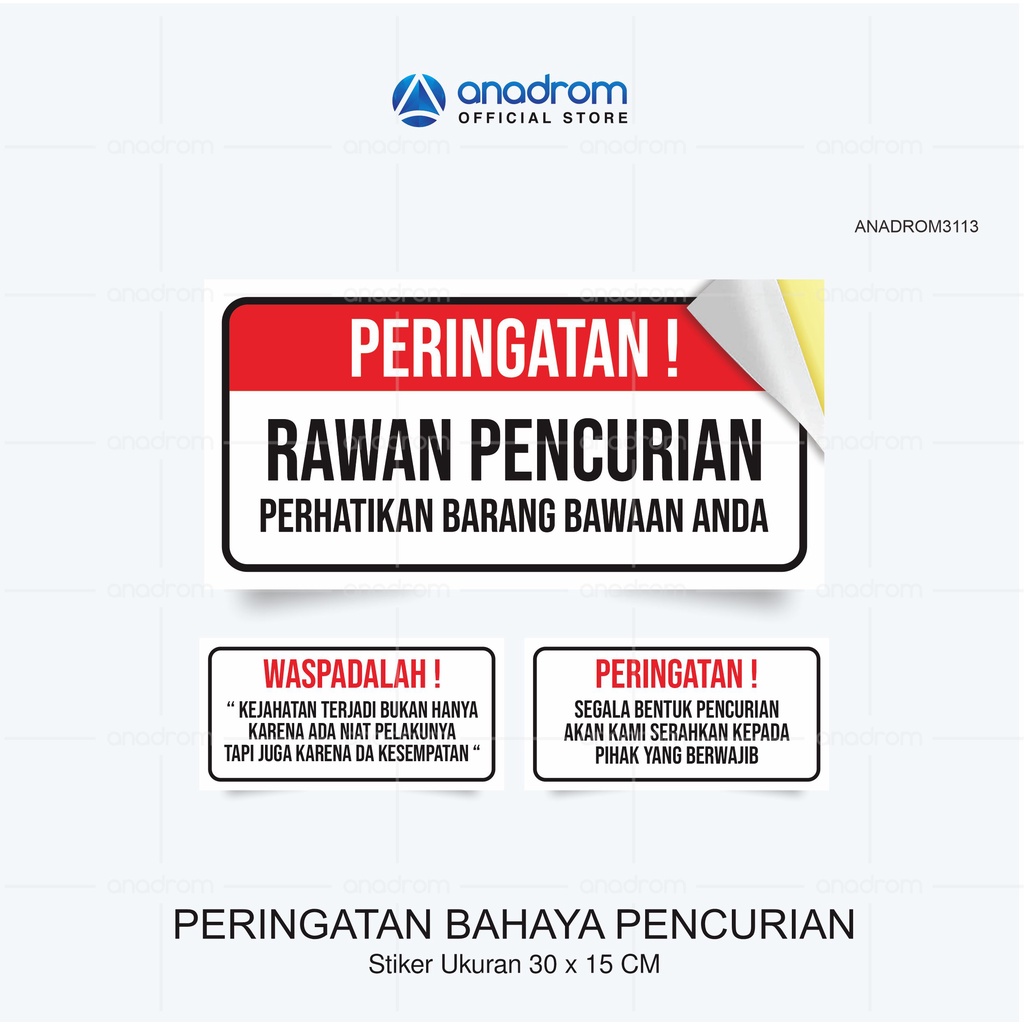 Jual Stiker Peringatan Bahaya Pencurian | 30 x 15 cm | Anadrom 3113 ...