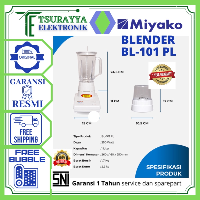 Jual MIYAKO Blender Plastic 1 Liter 2in1 - BL 101 PL / BL-101PL / PL 101 BL ORIGINAL RESMI ...