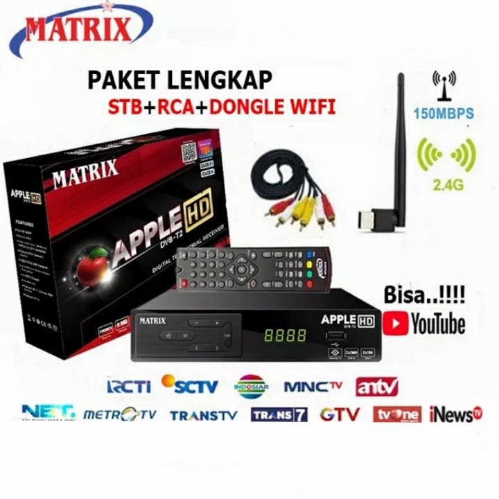 Jual SET TOP BOX MATRIX APPLE HD + DONGLE WIFI MATRIX DVB T2 | Shopee ...