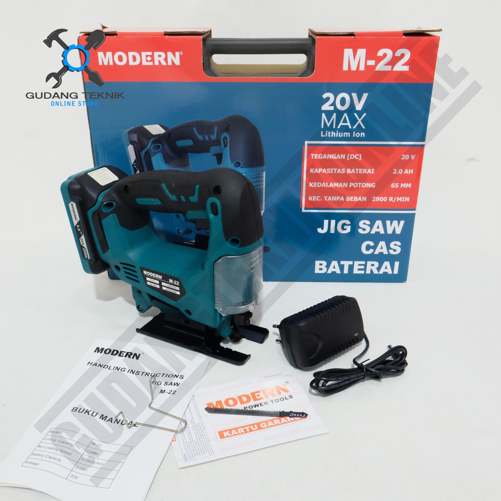 Jual MESIN JIGSAW M22 MODERN CORDLESS 20 Volt / Mesin Gergaji Jig Saw ...