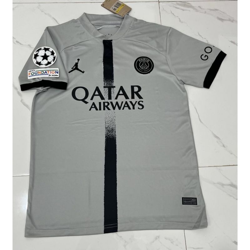 Jual Jersey Bola PSG Away Grey Silver FULL PATCH UCL Musim 2022 2023 ...