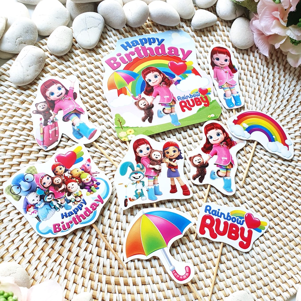 Jual Rainbow Ruby Birthday Cake Topper Cupcake Pudding Hiasan Kue 1 set | Shopee Indonesia