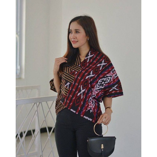Jual Baju Crop top Atasan blus Etnik Batik model Over size tenun cewe baju kantor songket outer ...