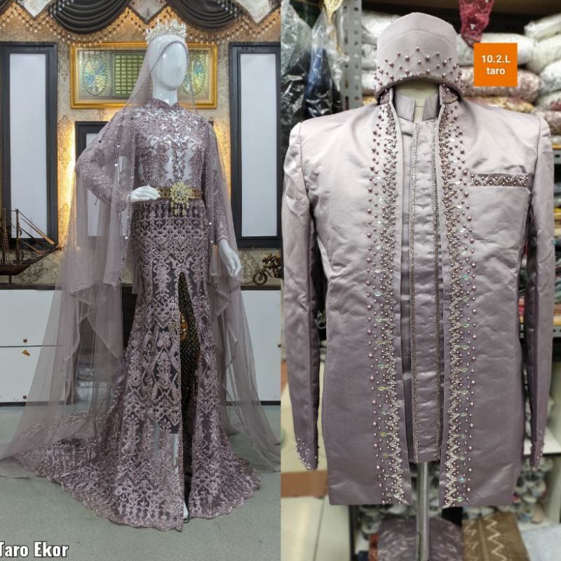Jual COUPLE GAUN PENGANTEN MODREN BEREKOR /GAUN SLIM DRESS / KEBAYA ...
