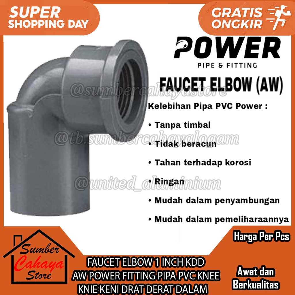Jual KNEE DRAT DALAM KDD AW FAUCET ELBOW 1 INCH POWER KENI FITTING PIPA PVC TEBAL SAMBUNGAN PIPE ...