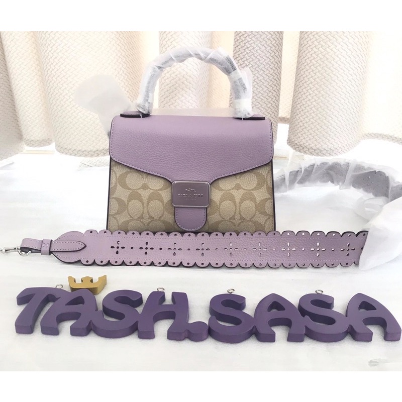 Jual coach Pepper Satchel In Signature Canvas lilac | Shopee Indonesia