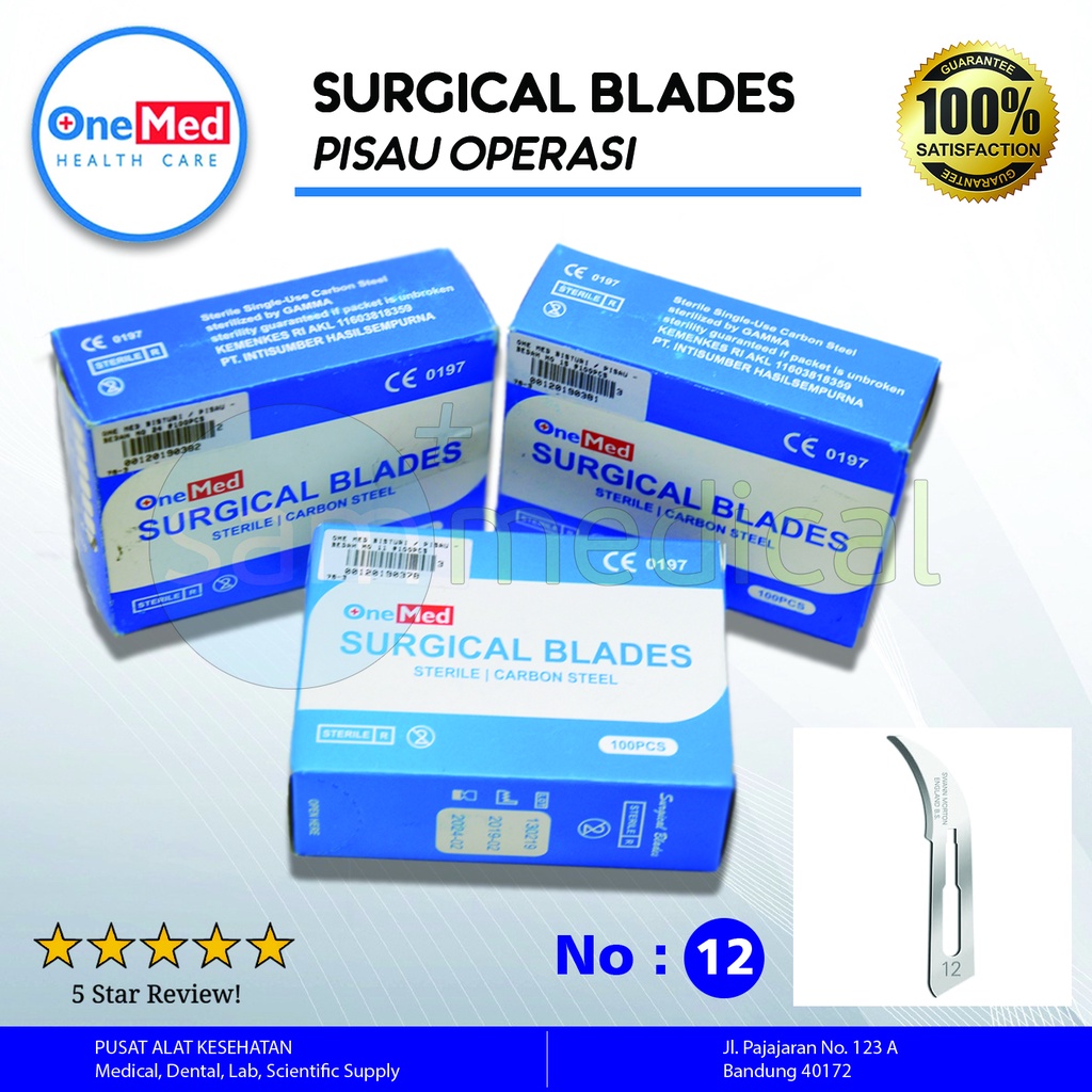 Jual Onemed Bisturi / pisau bedah Sterile No 12 @100 PCS | Shopee Indonesia