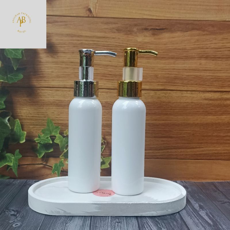 Jual Botol Pump 100 Ml Pet Putih/ Botol 100 ml plastik tutup pump Luxury gold silver | Shopee ...