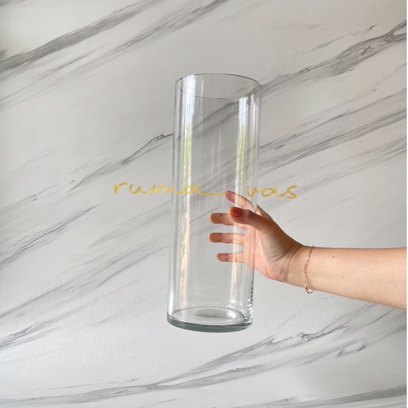 Jual Vas bunga kaca tabung tinggi 30cm diameter 12cm pot bunga kaca vas ...