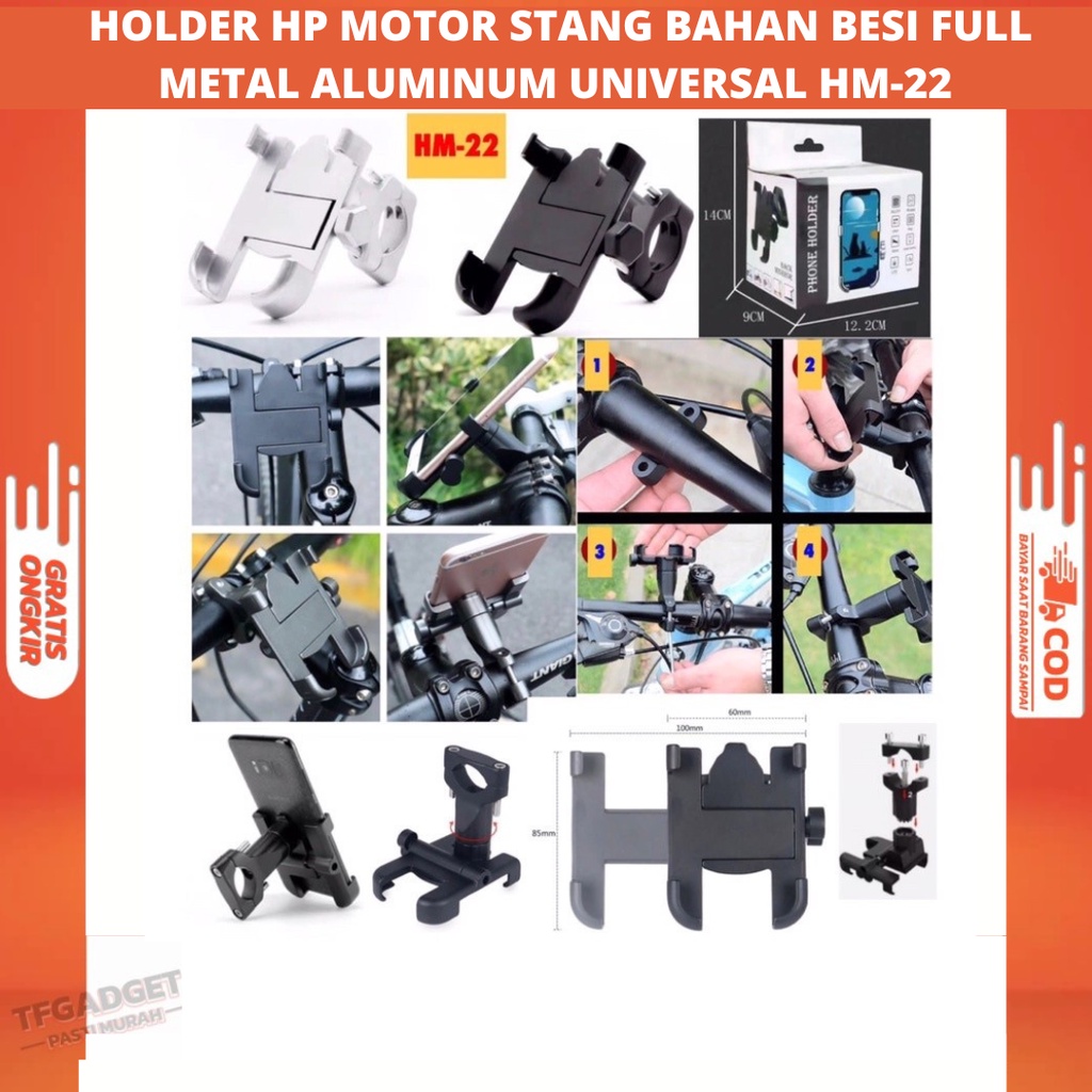 Jual HOLDER HP MOTOR STANG BAHAN BESI FULL METAL ALUMINUM UNIVERSAL HM-22 | Shopee Indonesia