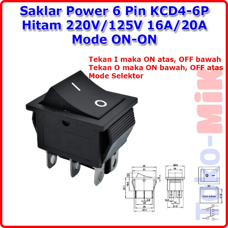 Jual KCD4-202 6 Pin 6P Rocker Switch Saklar Power Hitam ON-ON | Shopee ...