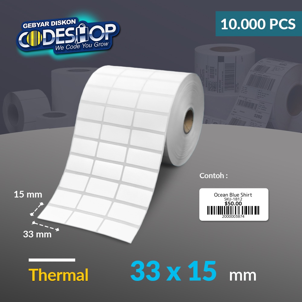 Jual Codeshop Label Thermal 33 x 15 mm 3 Line Stiker Printer Barcode ...