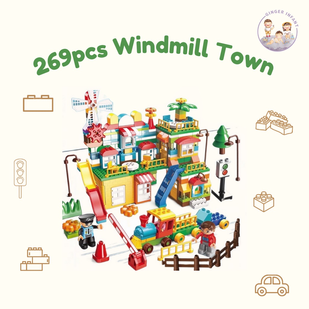 Jual 269 pcs windmill town geometric shapes assembled city .mainan ...