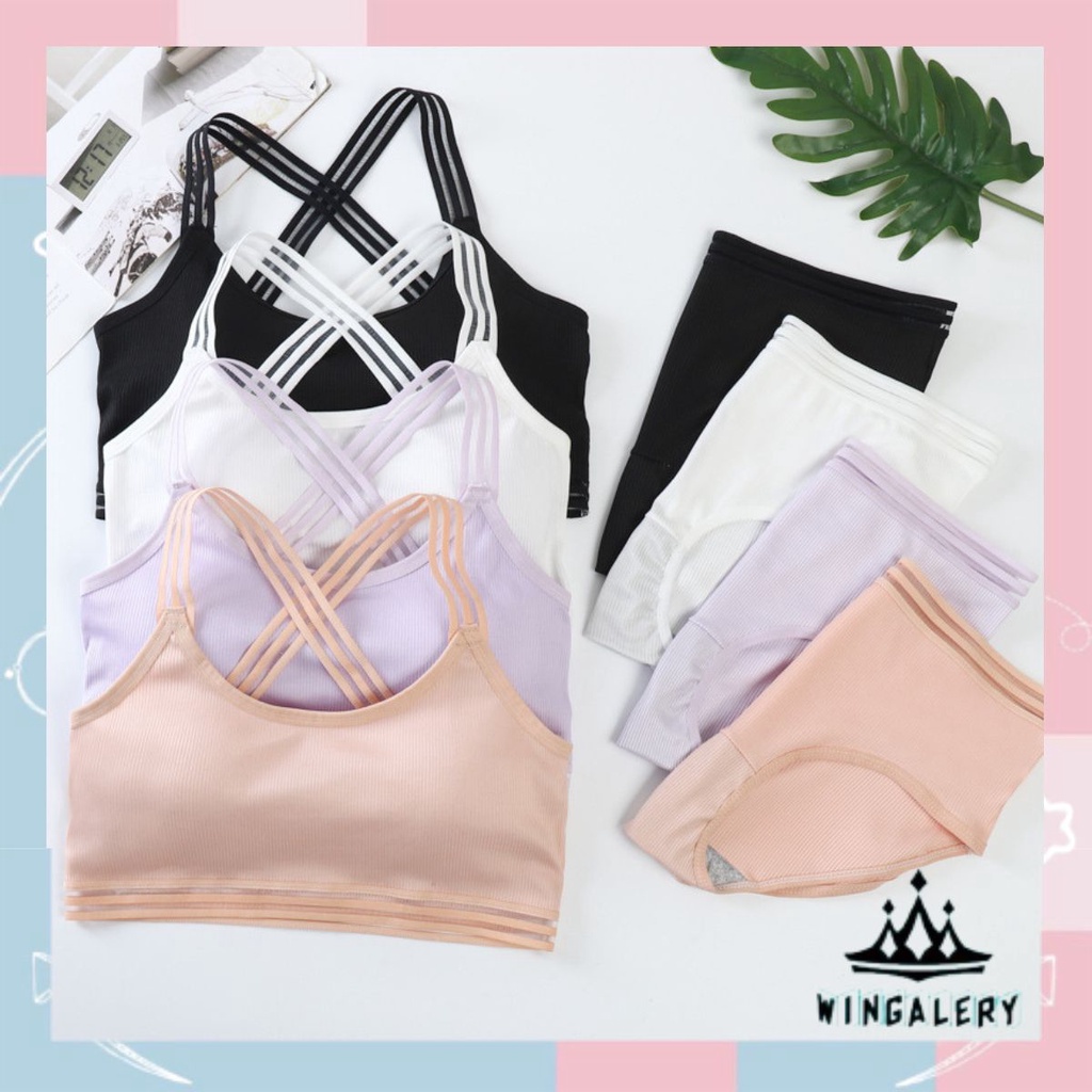 Jual WINGALERY Bra Set Wanita Bahan Lembut Model Tali Silang 1058 ...