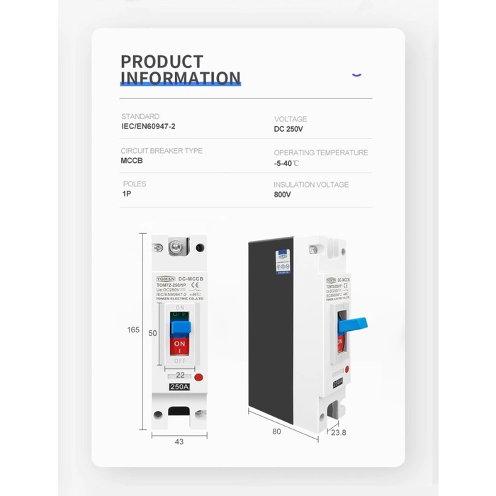 Jual MCCB DC 1P 250A 250V Molded Case Circuit Breaker Panel Surya PLTS ...