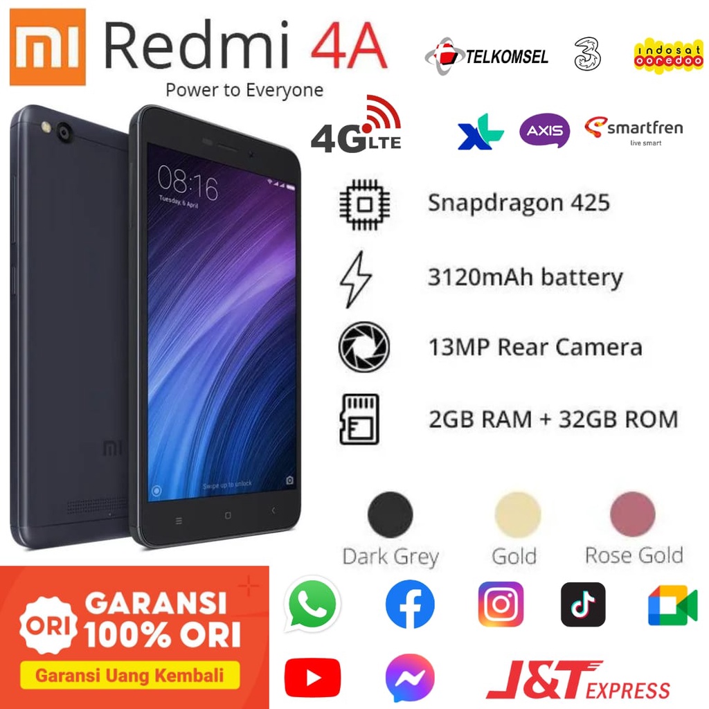 Jual XIAOMI REDMI 4A RAM 2/16 GB Garansi 1 TAHUN | Shopee Indonesia