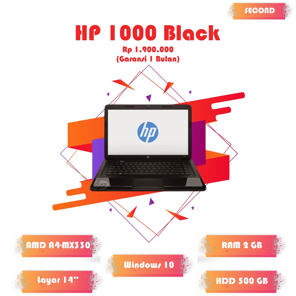 Jual Laptop HP 1000 AMD A4 RAM 2GB HDD 500GB 14" HD Bening 1 jutaan ...