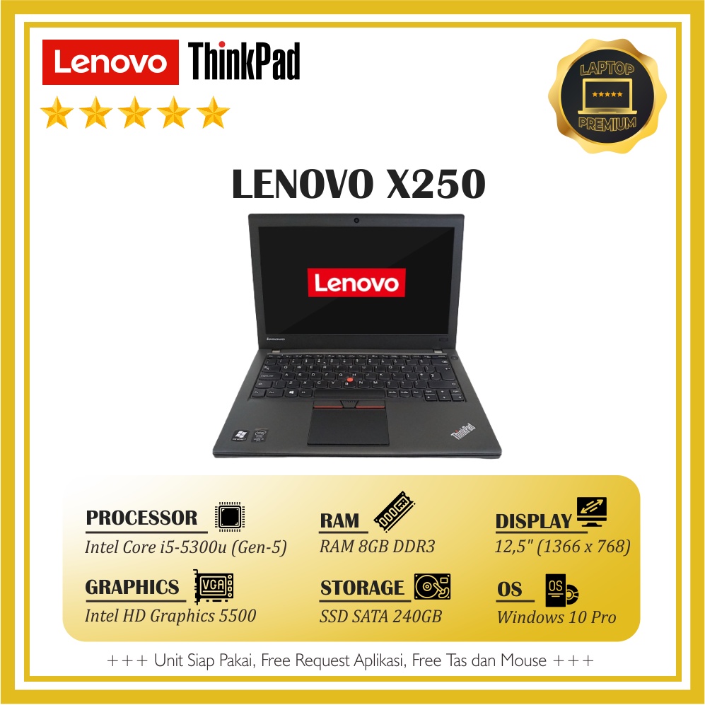 Jual Laptop Lenovo Thinkpad X250 Core i5 Gen5 RAM 8GB SSD 256GB Mulus Bergaransi | Shopee Indonesia