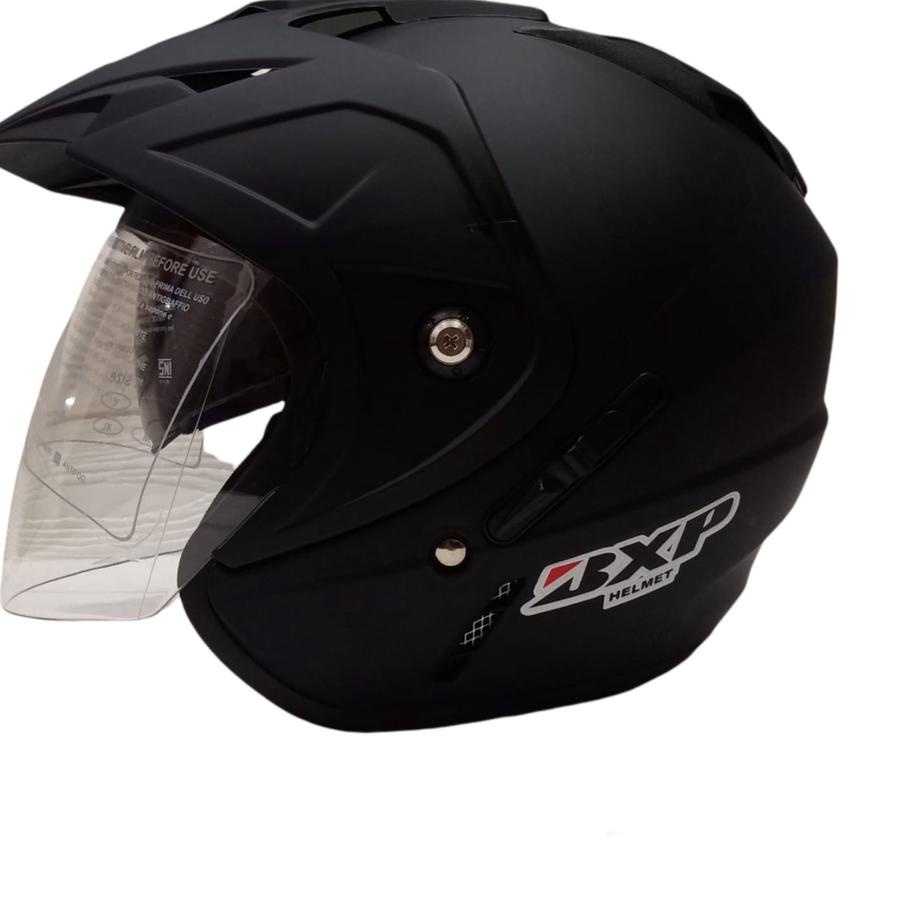 Jual Special HELM DUKE SOLID BLACK DOFF DOUBLE VISOR HALF FACE SNI ...