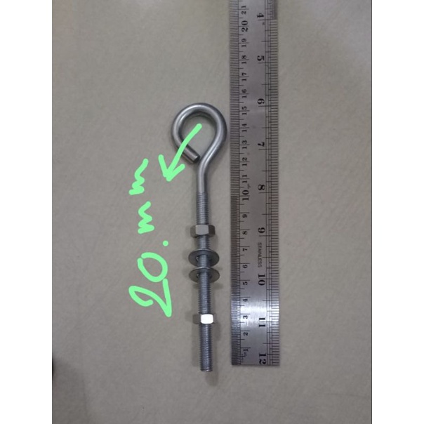 Jual Hook Bolt Baut Gantung Galvanis 8x150mm dengan lubang dalam 20mm ...