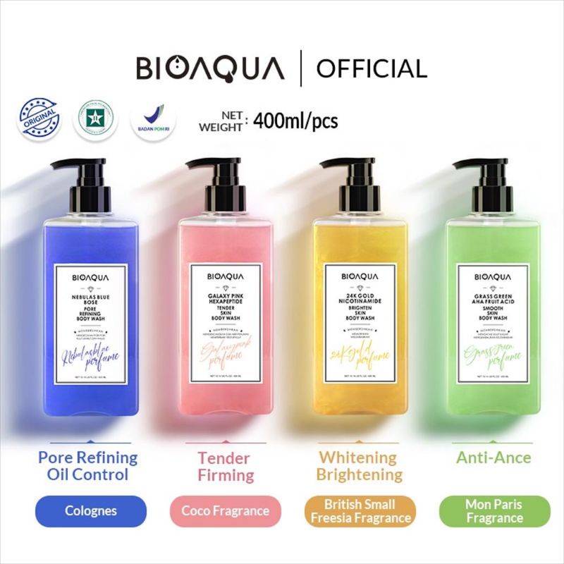 Jual BIOAQUA Body Wash 400ml - Smooth Skin | Pore Refining | Tender Skin | Brighten Skin | 24k ...
