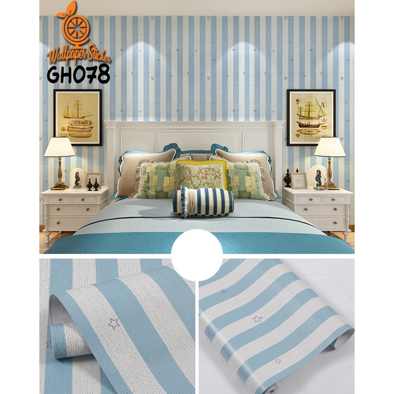 Jual Wallpaper Dinding Motif Salur Wallstiker Ukuran 45cm X 9 Meter Stiker Dinding Kamar Tidur ...