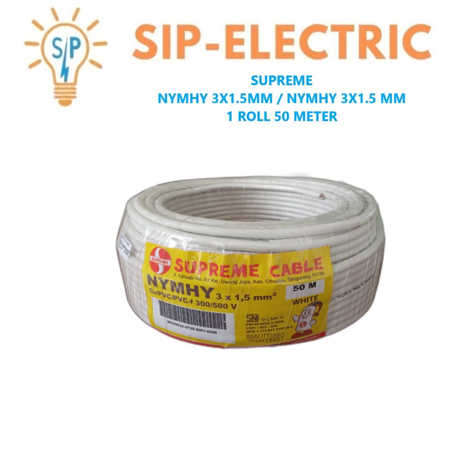 Jual KABEL SUPREME NYMHY 3X1.5 MM PUTIH SERABUT 3X1,5 MM 1 ROLL 50 METER | Shopee Indonesia