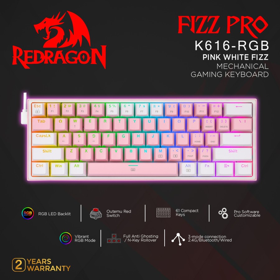 Jual Redragon K616 / K616RGB / K616 RGB PINK - WHITE FIZZ Mechanical ...