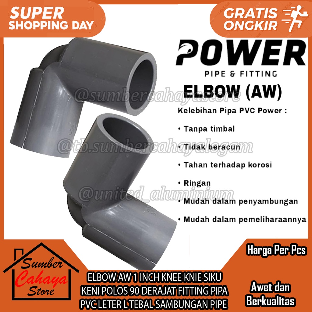 Jual KNEE KNIE SIKU ELBOW AW 1" INCH POWER KENI POLOS 90 DERAJAT FITTING PIPA PVC LETER L TEBAL ...